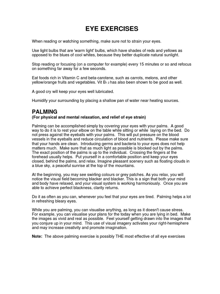 Eye Exercises PDF | PDF | Eye | Human Eye
