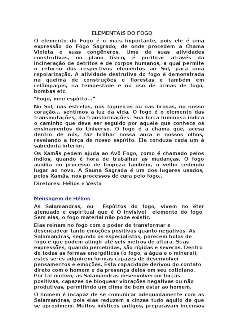 Elementais Do Fogo | Download grátis PDF | Incêndios | Espírito