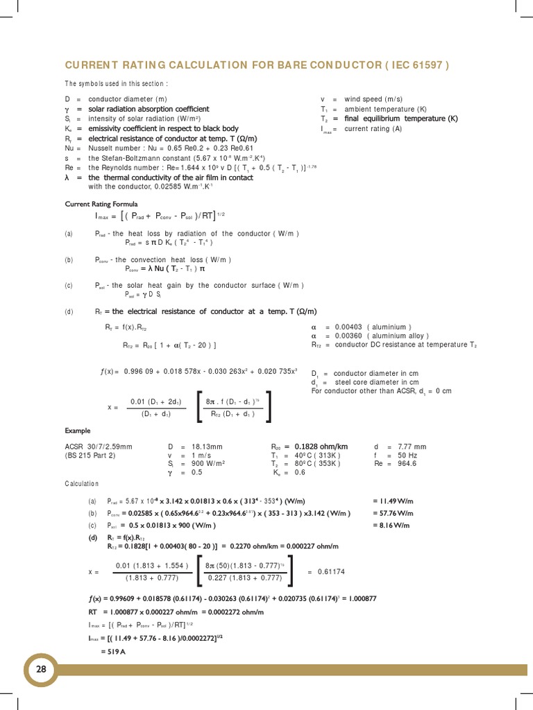 Current Rating Calculation For Bare Conductor | PDF | Physical ...