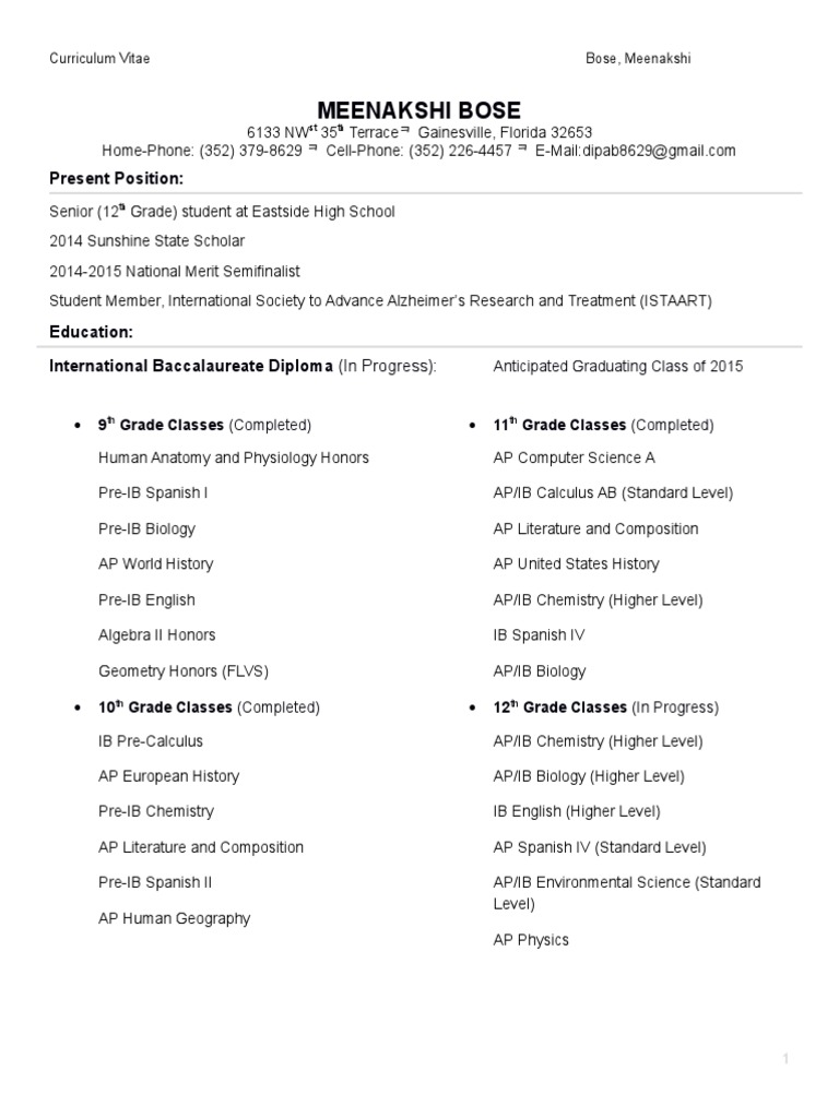 Meenakshi Bose - Curriculum Vitae | PDF | Advanced Placement | Secondary School