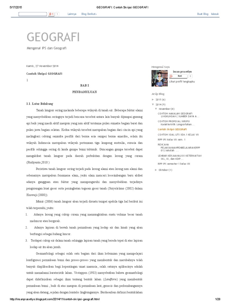 Geografi - Contoh Skripsi Geografi | PDF