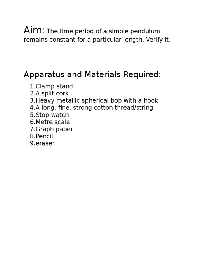 The Time Period of A Simple Pendulum Remains Constant For A Particular ...