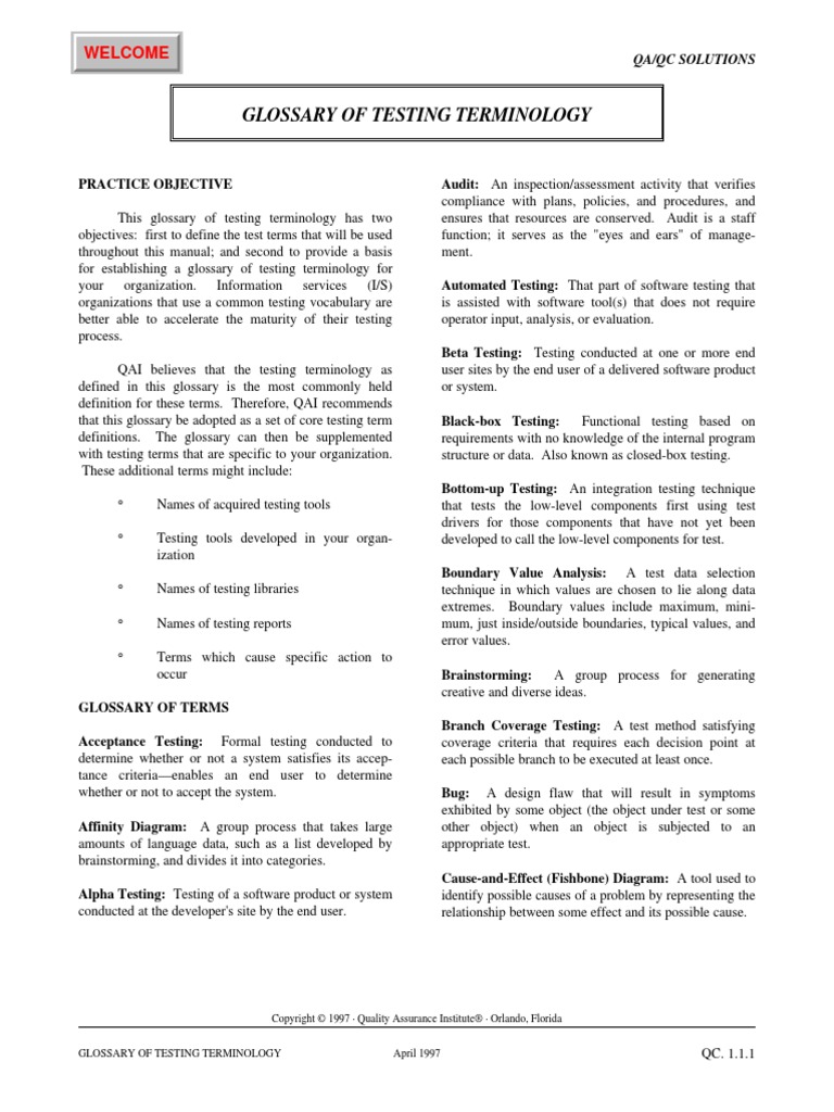 Glossary of Testing Terminology: Welcome | Download Free PDF | Software ...