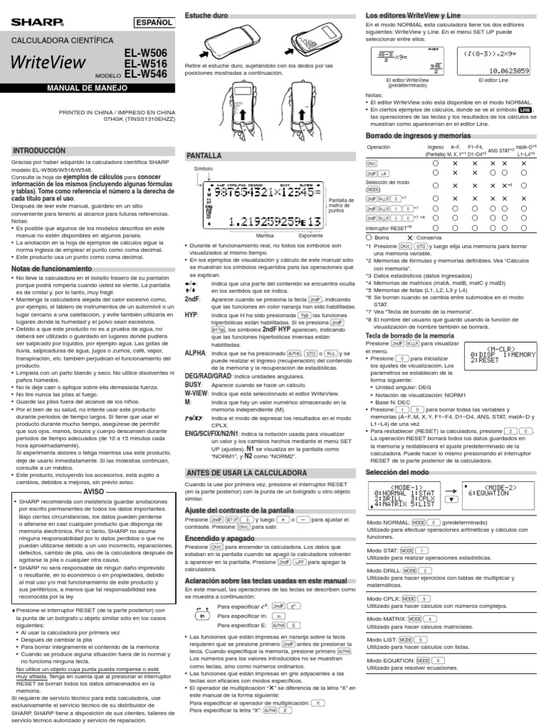Manual Calculadora Sharp | PDF | Fracción (Matemáticas) | Integral