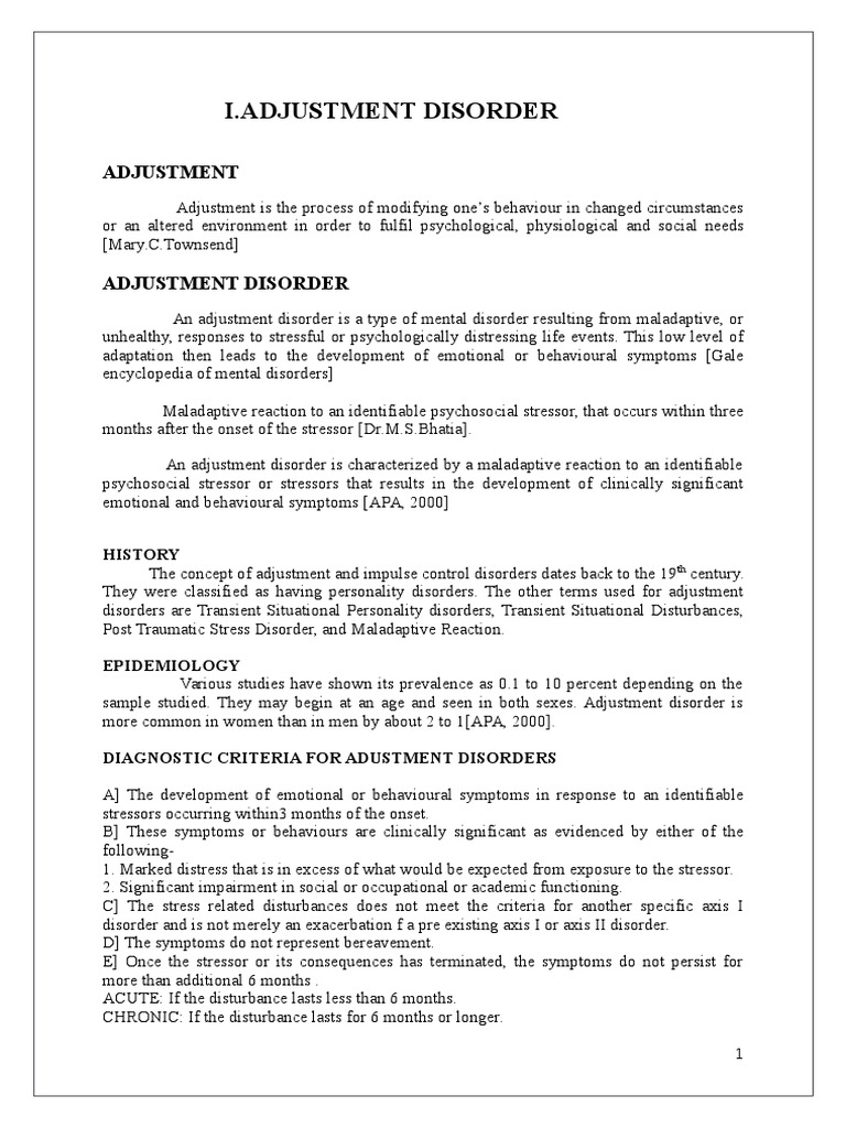 Adjustment and Impulse Control Disorders | PDF | Major Depressive ...