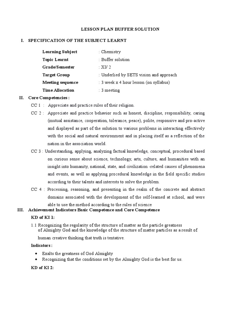 Lesson Plan Buffer Solution | PDF | Buffer Solution | Experiment