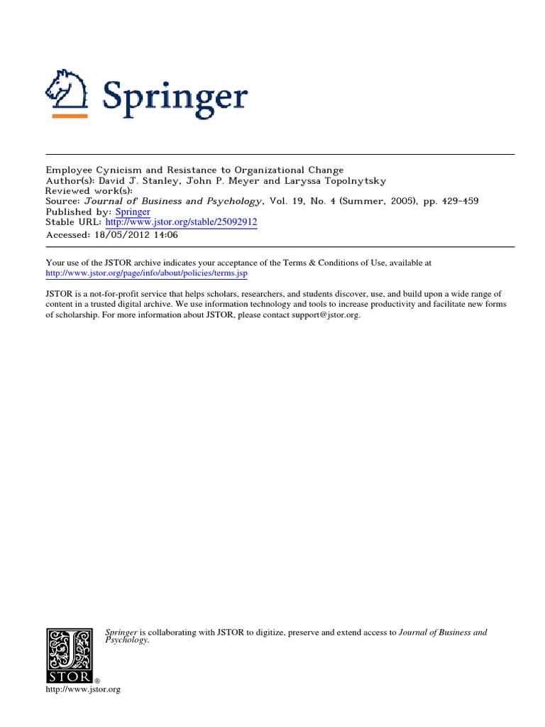 Employee Cynicism and Resistance To Organisational Change | PDF ...