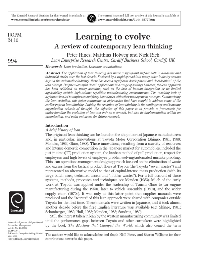 Reviewing the Evolution of Lean Thinking | PDF | Lean Manufacturing ...