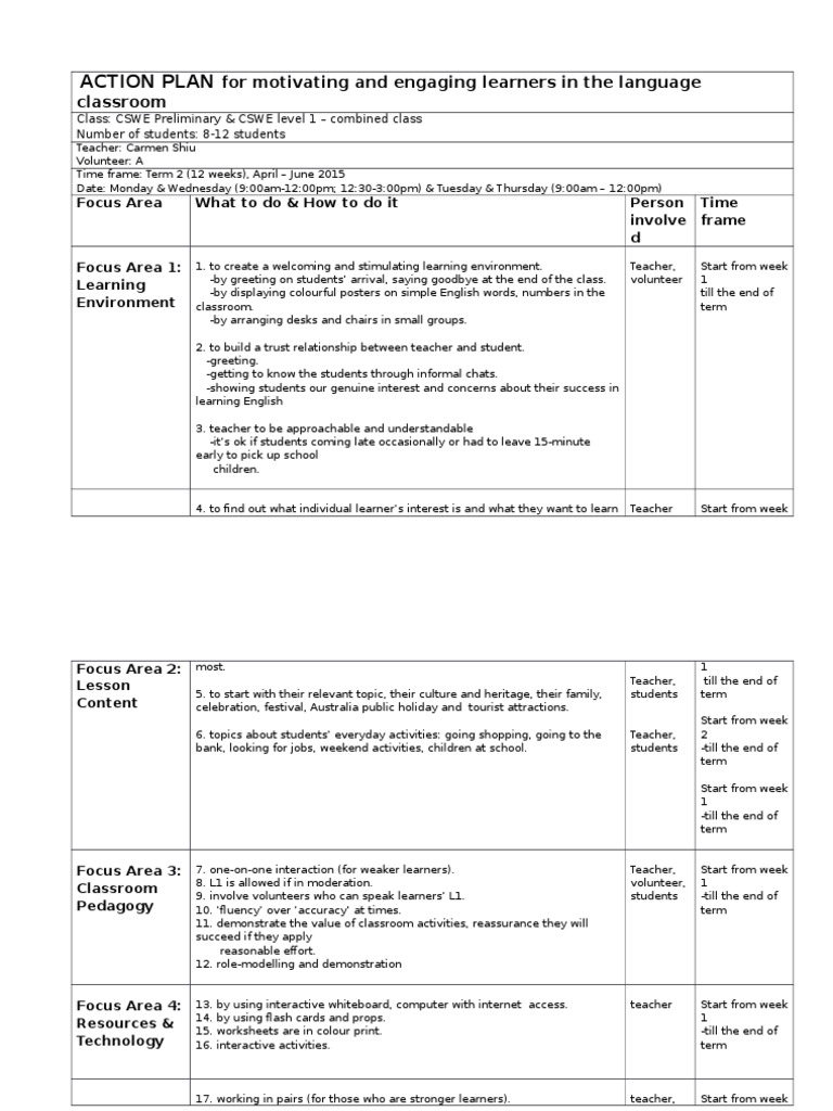 Engaging Language Learners Action Plan | PDF