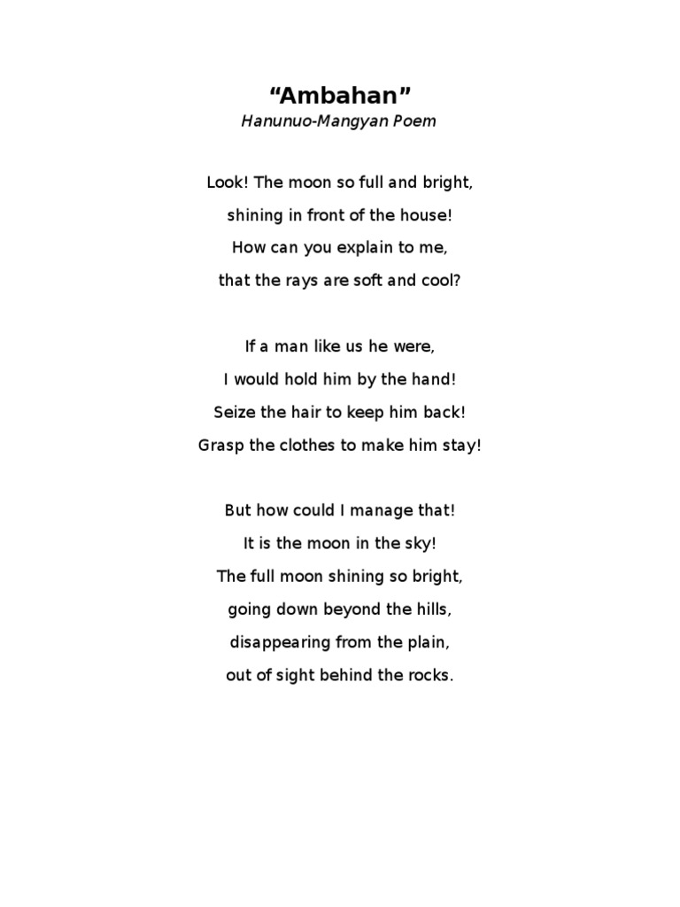 "Ambahan": Hanunuo-Mangyan Poem | PDF
