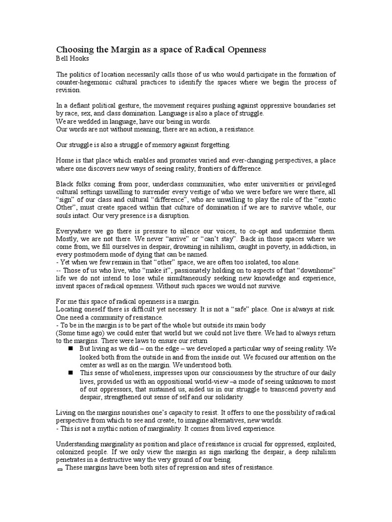 Choosing The Margin As A Space of Radical Openness | PDF | Queer ...
