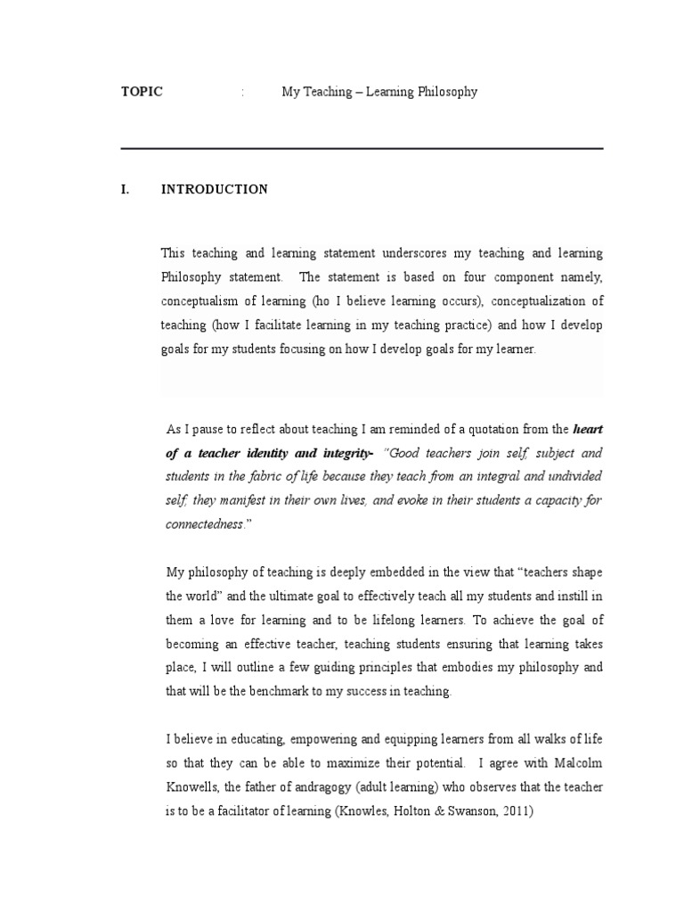 Teaching Learning Philosophy | PDF | Constructivism (Philosophy Of ...