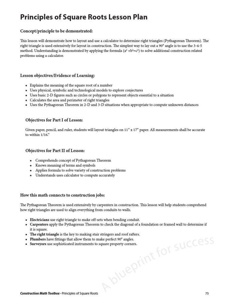 Principles of Square Roots Lesson Plan | PDF | Geometric Shapes | Triangle