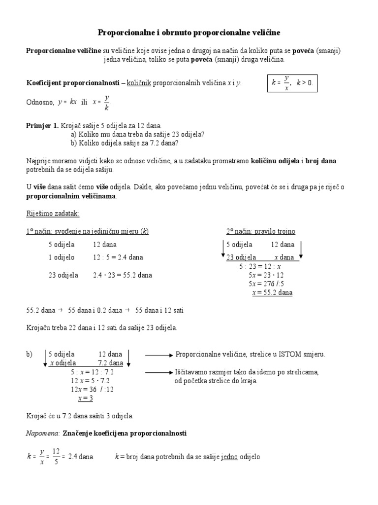 Proporcionalnost I Obrnuta Prop. | PDF