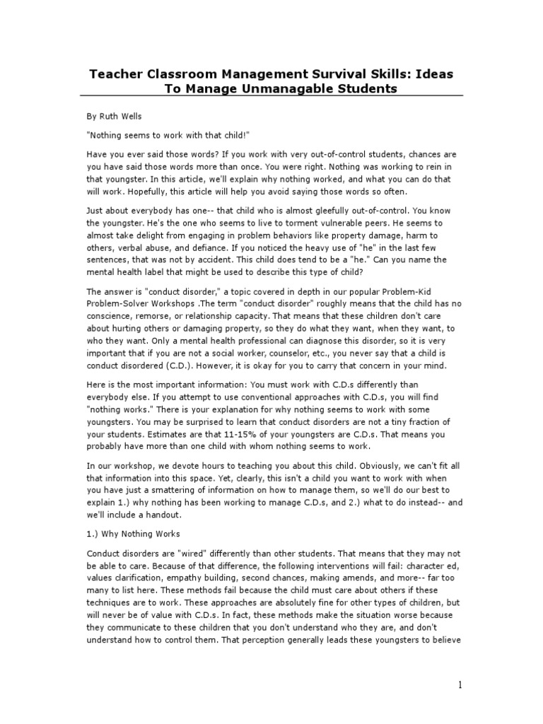 Teacher Classroom Management Survival Skills: Ideas To Manage ...