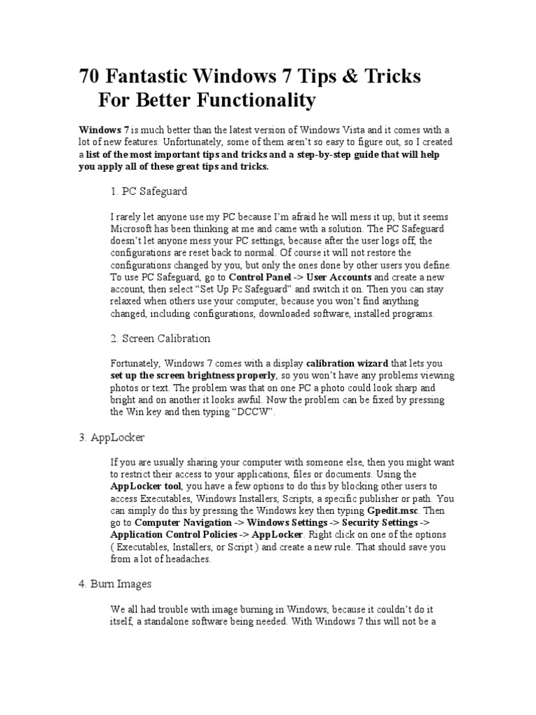Windows 7 Tips & Tricks Guide | PDF | Windows 7 | Microsoft Windows