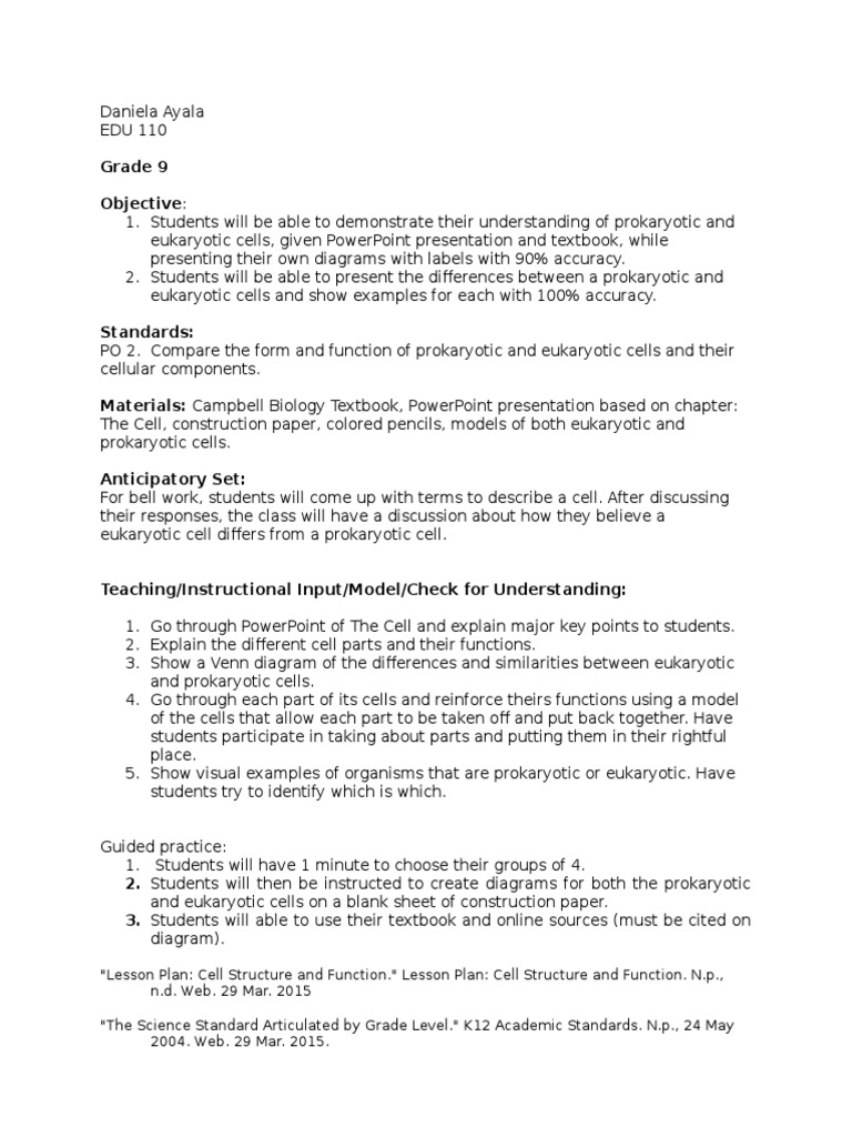 Lesson Plan Example | PDF | Lesson Plan | Cell (Biology)