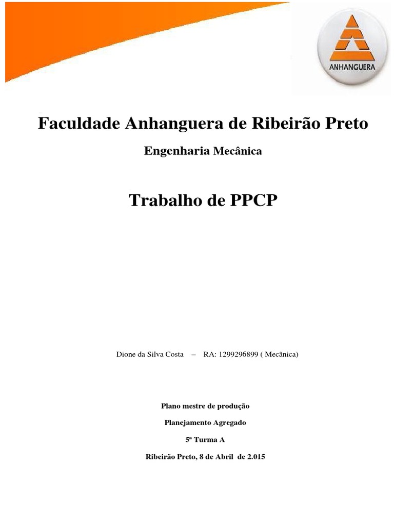 Trabalho PPCP | PDF | Gestão da cadeia de suprimentos | Planejamento