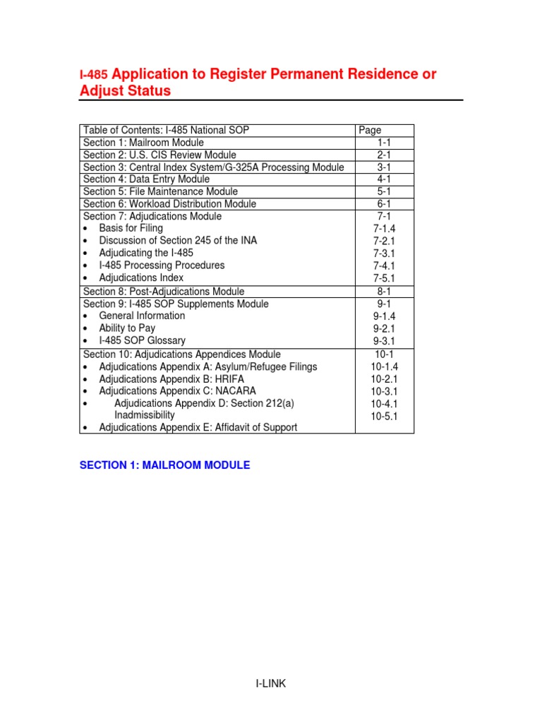 Uscis I 485 Standard Operation Procedure Pdf Permanent Residence