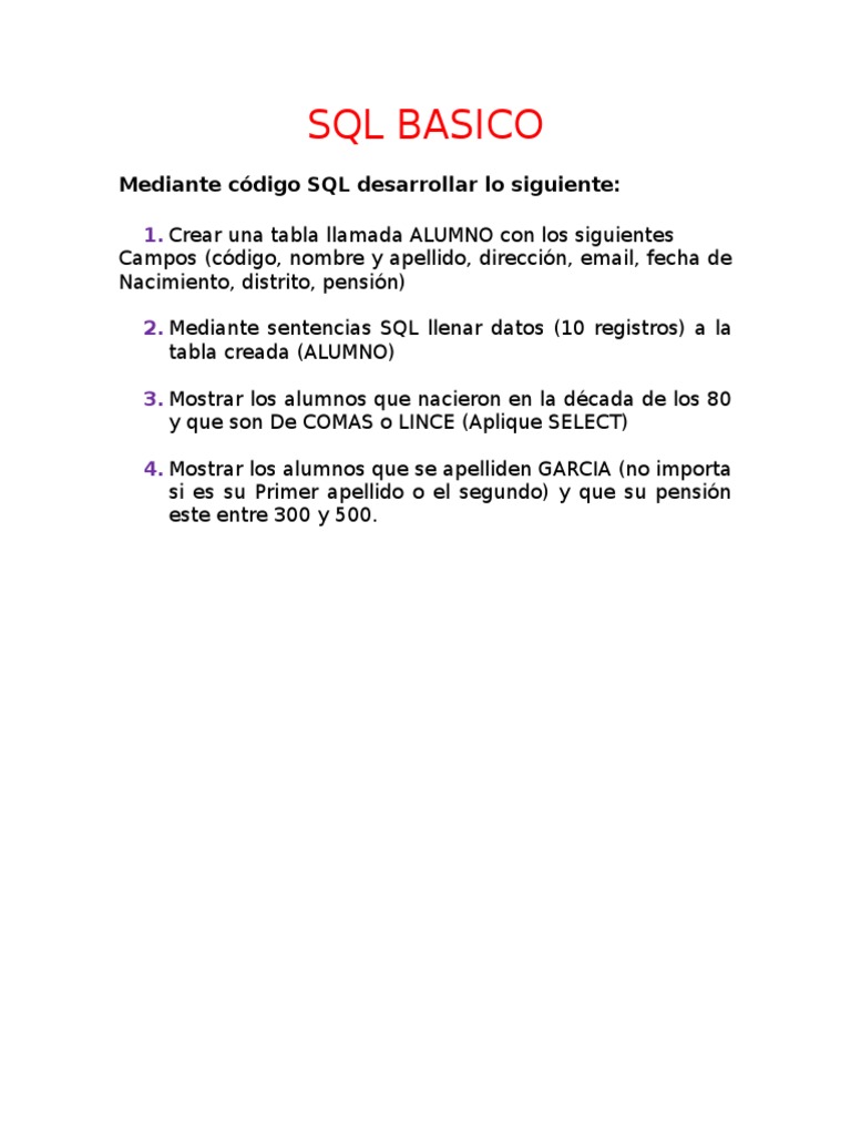 Ejercicios de SQL Básico | PDF