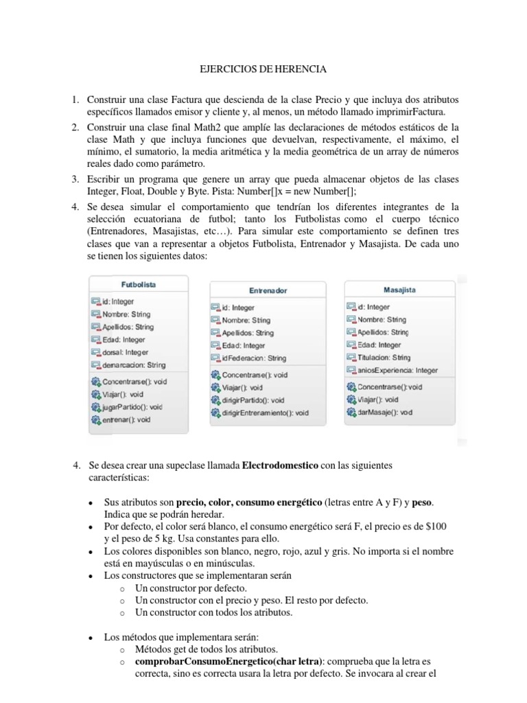 Ejercicios de Herencia | PDF | Herencia (Programación Orientada a Objetos) | Java (lenguaje de ...