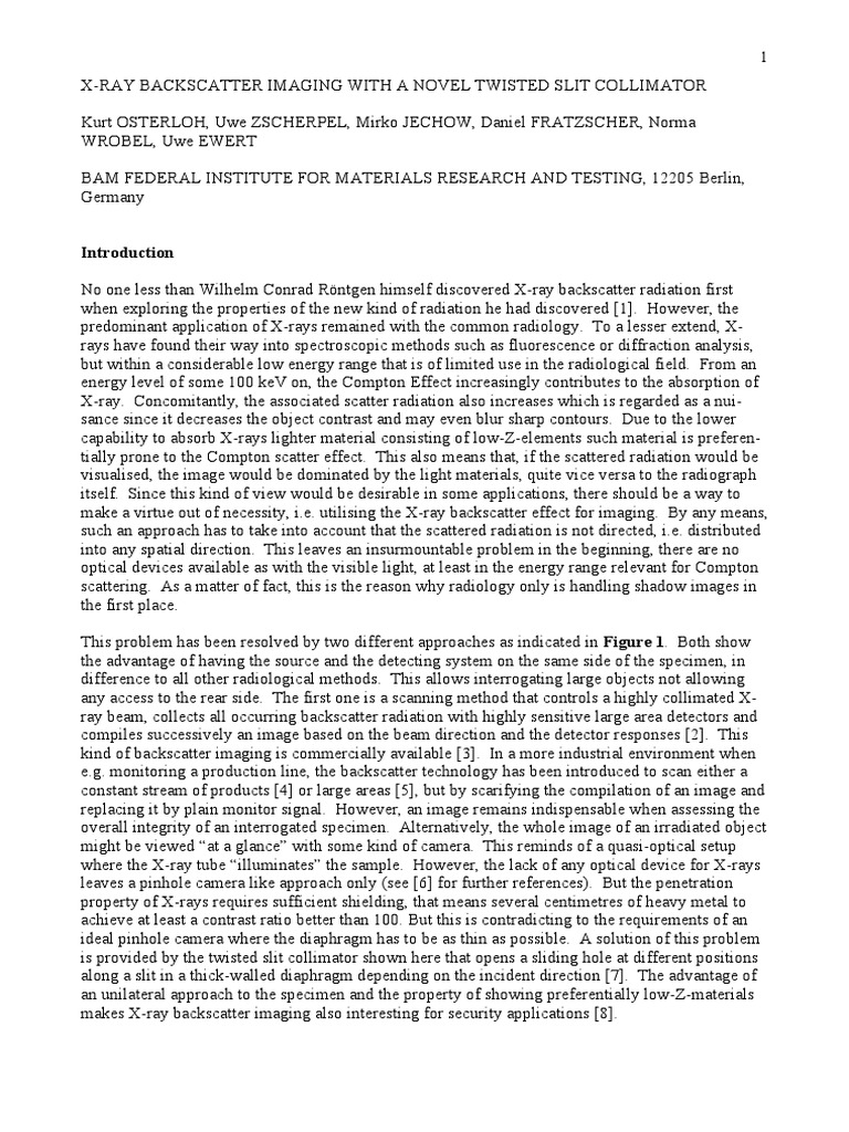 X-Ray Backscatter Imaging With A Novel Twisted Slit Collimator | PDF ...