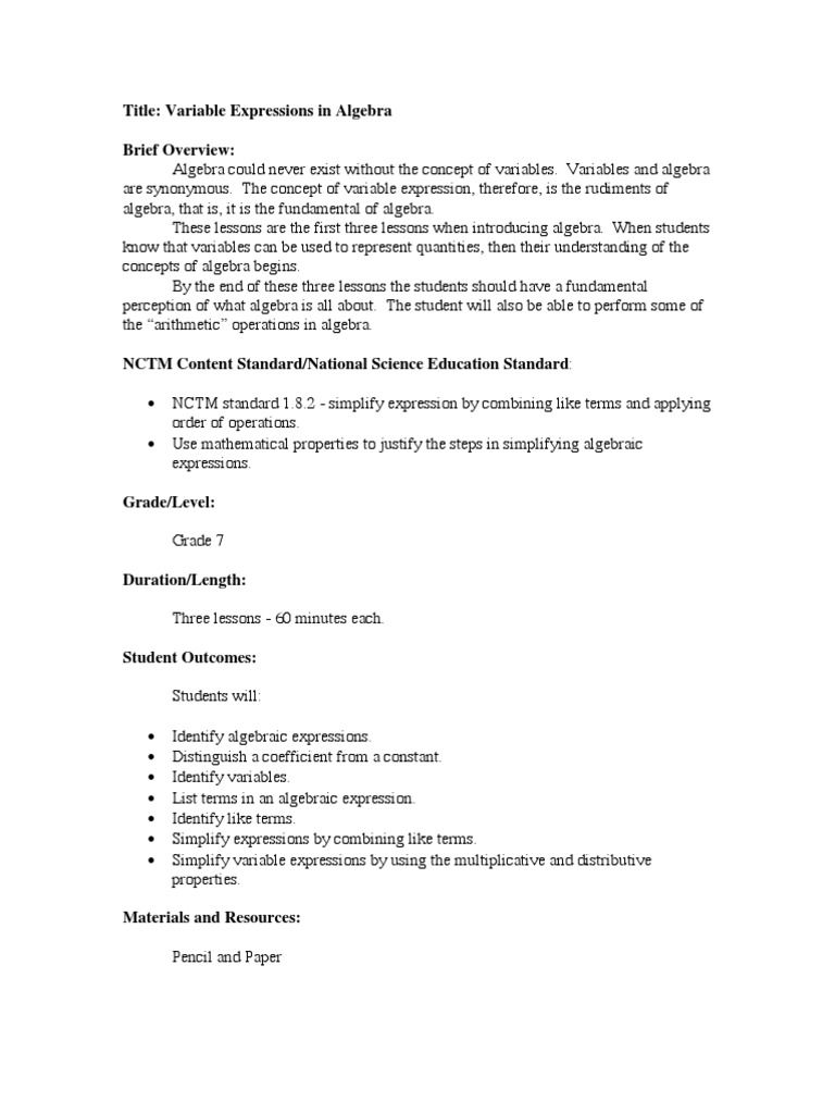 Algebra Basics for 7th Graders | PDF | National Council Of Teachers Of ...