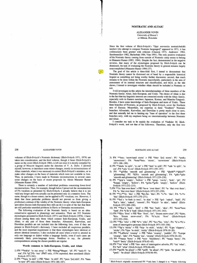 Nostratic and Altaic - Alexander Vovin | PDF | Languages | Language ...
