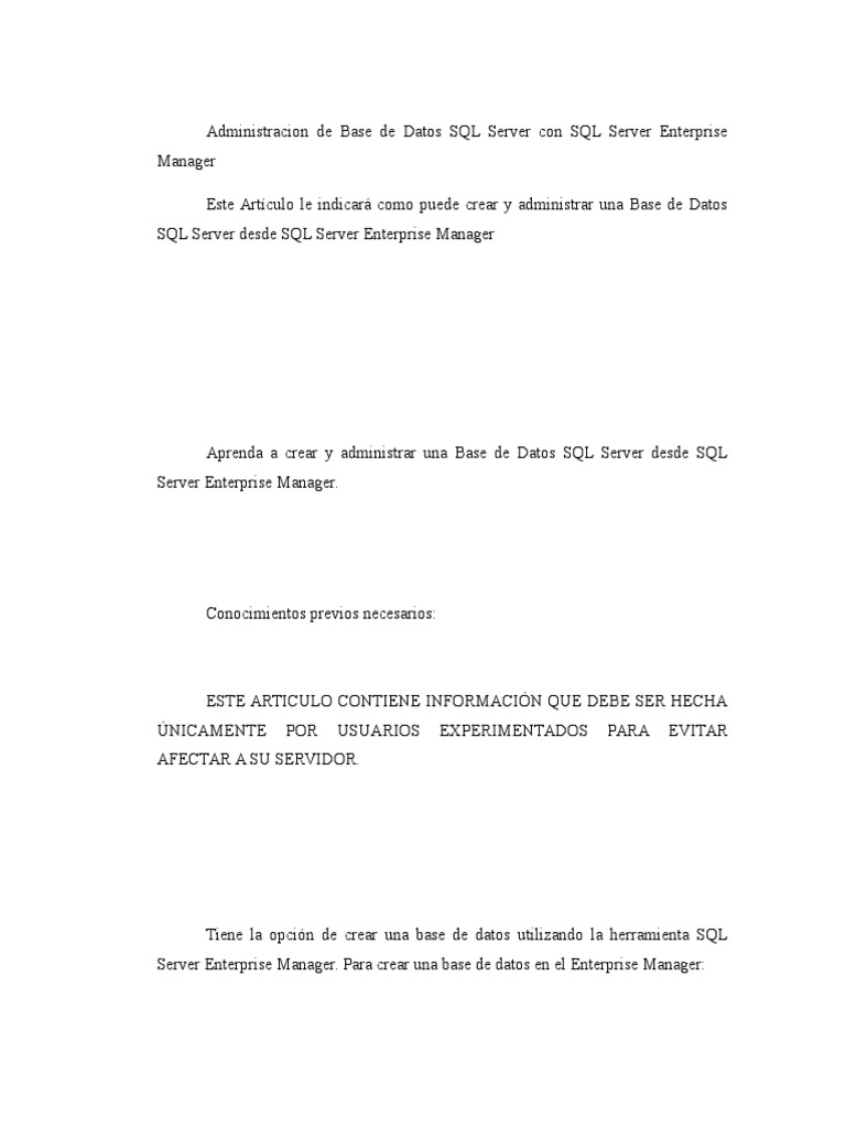 Administracion de Base de Datos SQL Server | PDF | SQL | Servidor SQL de Microsoft