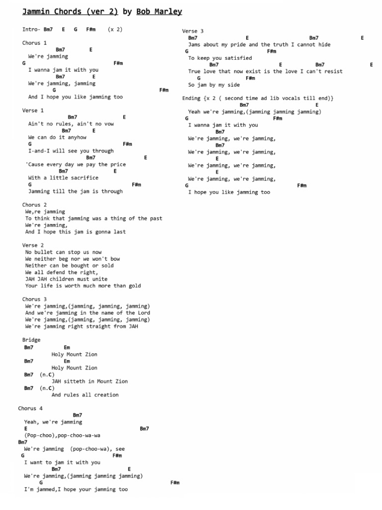 Jammin Chords (Ver 2) by Bob Marley Tabs at Ultimate Guitar Archive-1 | PDF