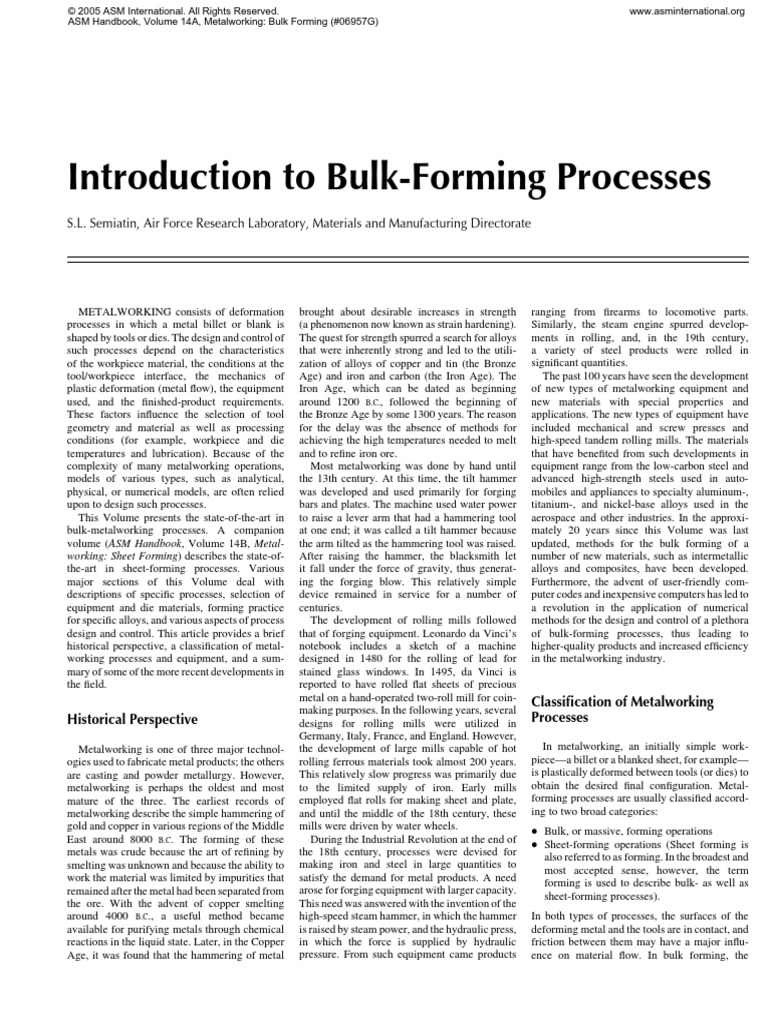 Introduction To Bulk-Forming Processes | PDF | Forging | Rolling ...