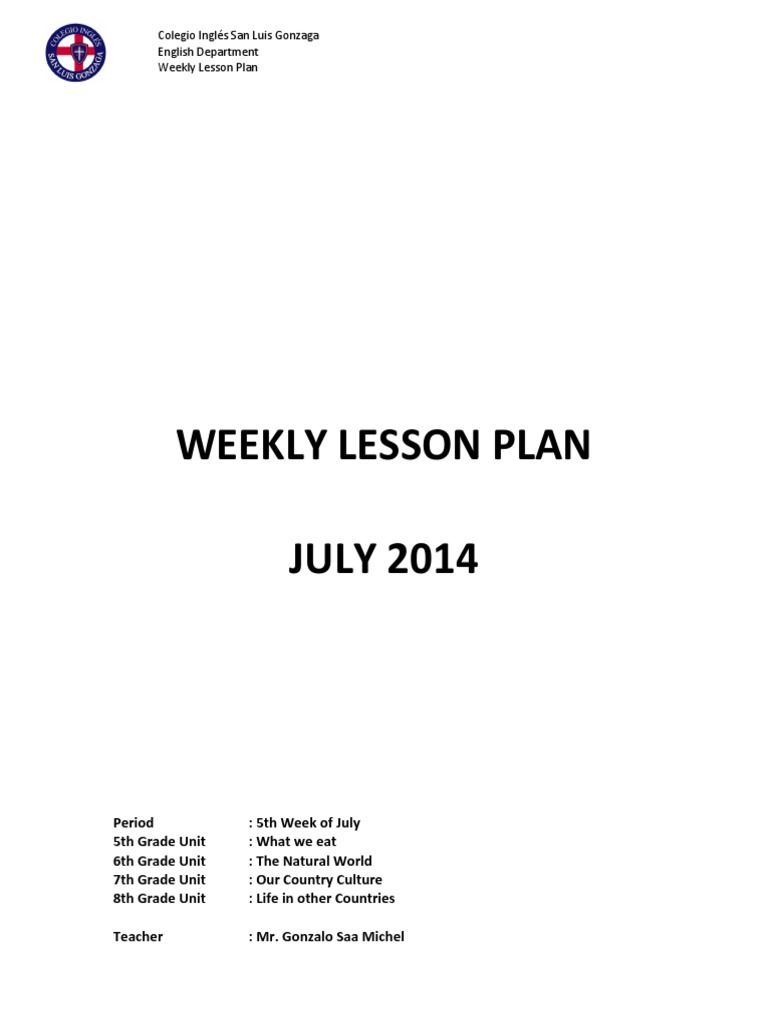Weekly Lesson Plan JULY 2014 | PDF