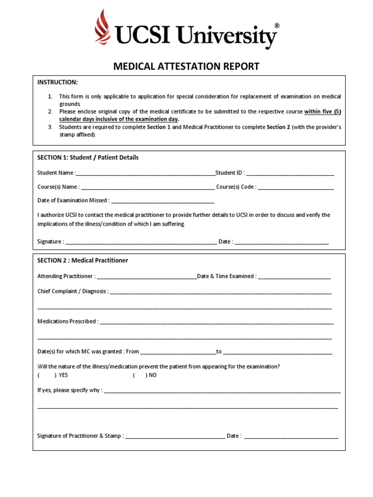 Medical Examination Attestation Form | PDF | Finance & Money Management