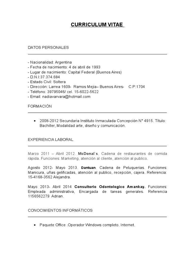 CURRICULUM VITAE Nadia | PDF