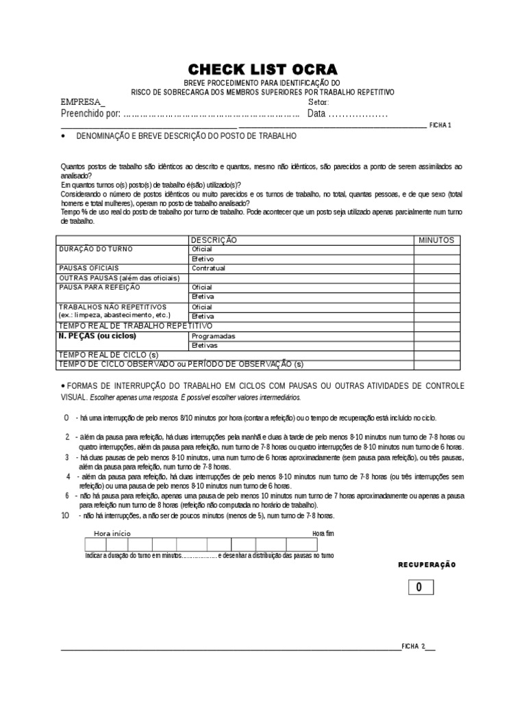 Check List OCRA | PDF | Tempo | Cotovelo