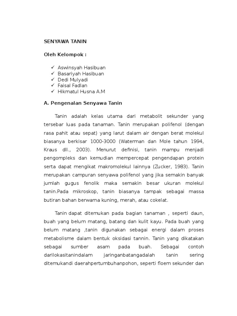 Struktur dan Manfaat Senyawa Tanin | PDF