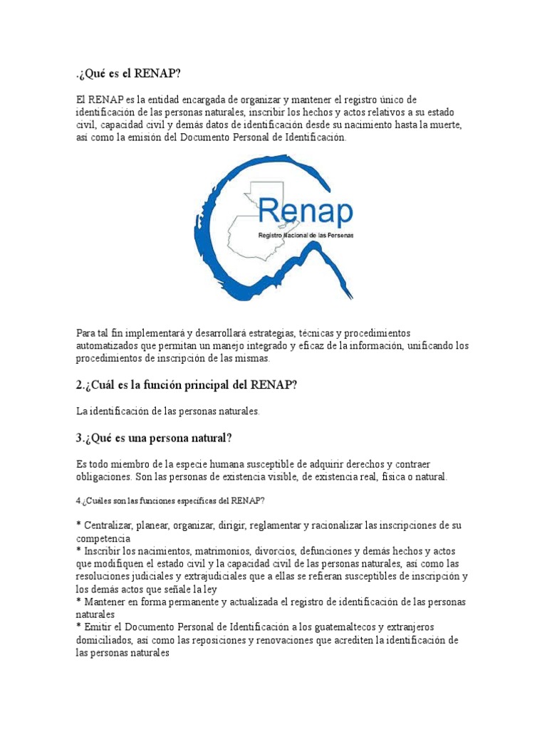 Funciones y significado del RENAP en Guatemala | PDF | Instituciones ...