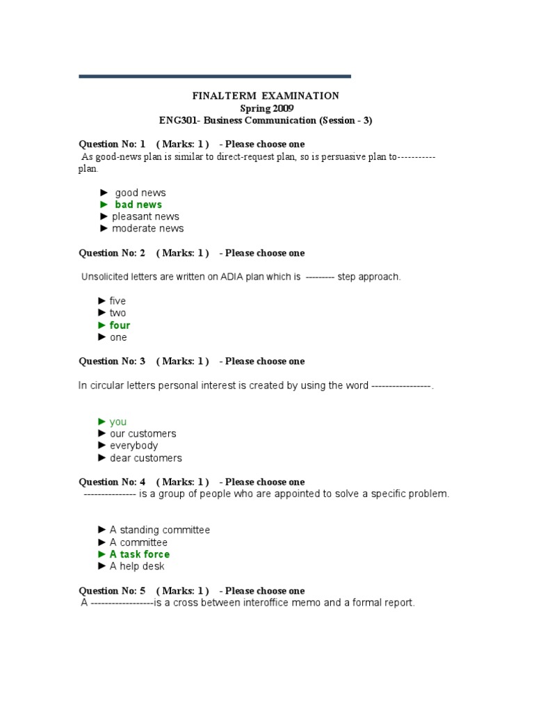 Eng301 BC Final Term Paper | PDF | Grammatical Tense | Negotiation