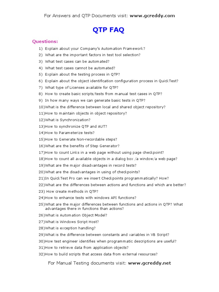 QTP Interview Questions | PDF | Object (Computer Science) | Computer Programming