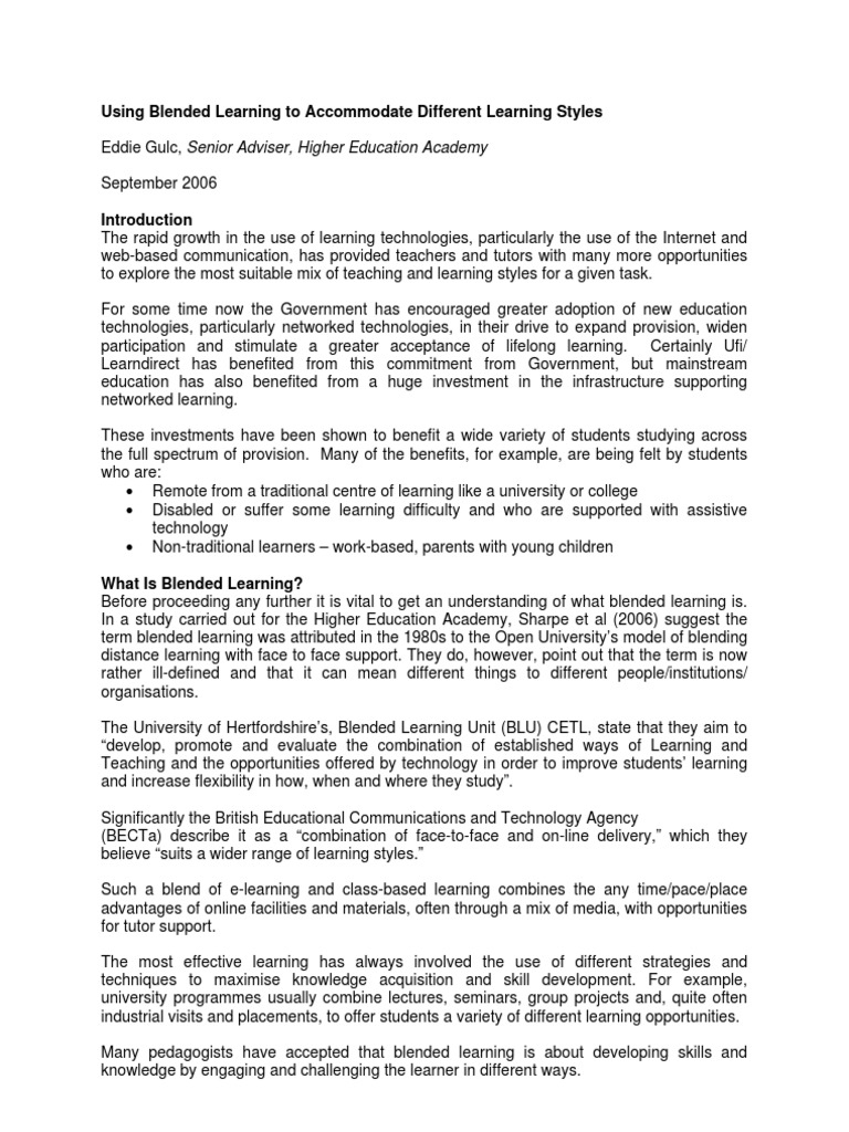 Using Blended Learning To Accommodate Different Learning Styles | PDF ...