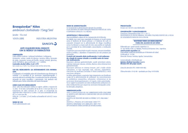 Bronquisedan Ninos | PDF | Medicamentos con receta | Sanofi