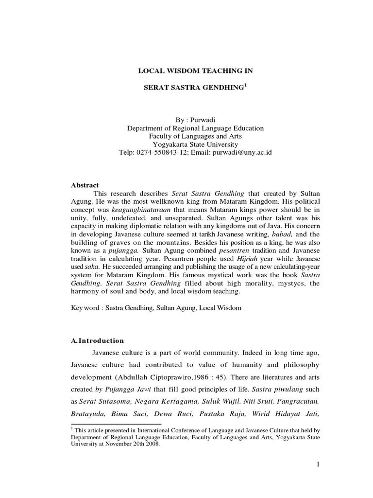 Local Wisdom Teaching in Serat Sastra Gendhing | PDF | Java | Sufism