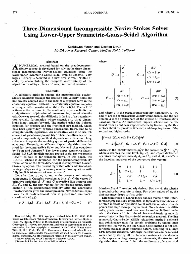 3D Incompressible Navier-Stokes Solver Lower-Gauss-Seidel Algorithm ... 3D Incompressible Navier-Stokes Solver Lower-Gauss-Seidel Algorithm ...