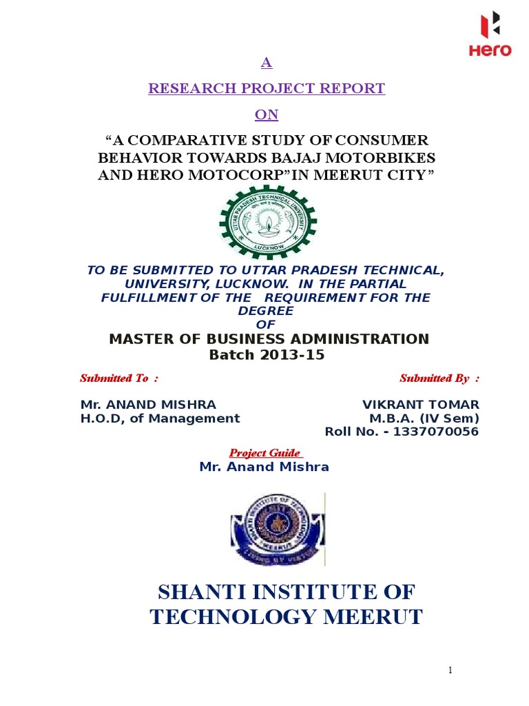 A COMPARATIVE STUDY of Consumer Behavior Towards BAJAJ Motorbikes and ...