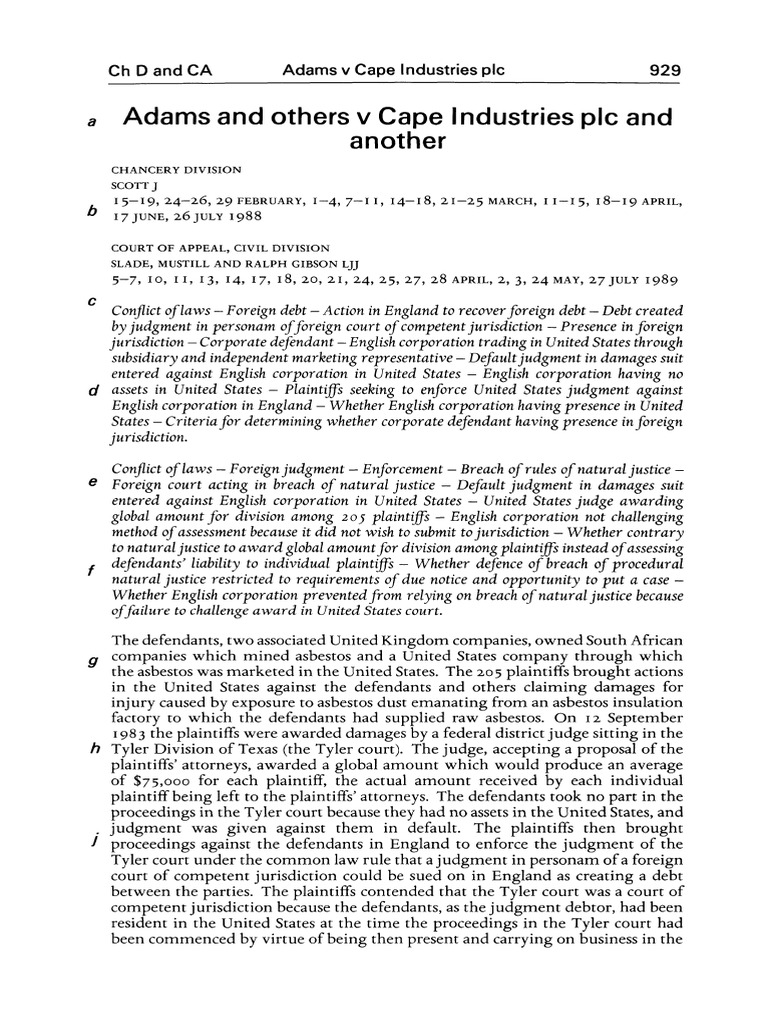 Adams V Cape Industries PLC | PDF