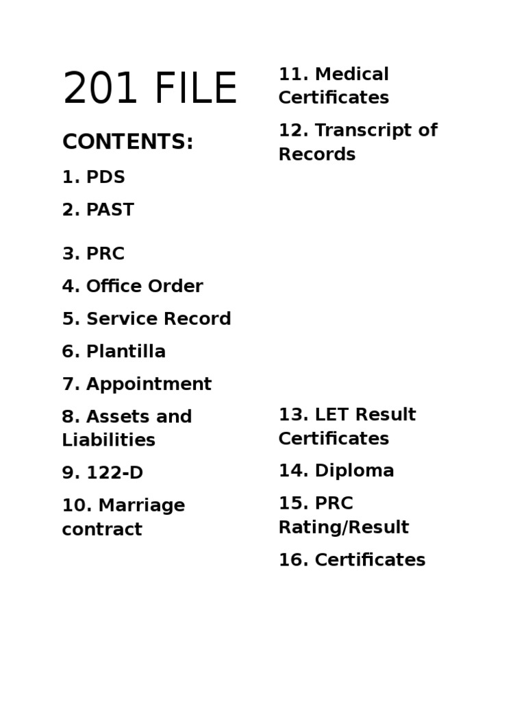 Employee 201 File Contents Overview | PDF