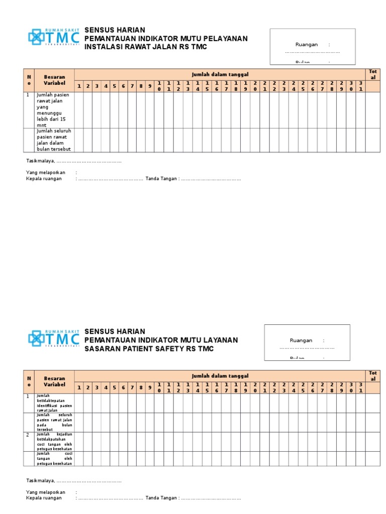 Sensus Harian Poli Pemantuan Mutu Instalasi Rawat Jalan | PDF