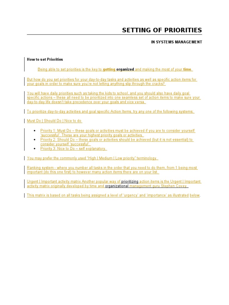 Setting of Priorities | PDF | Scheduling (Computing) | Areas Of Computer Science