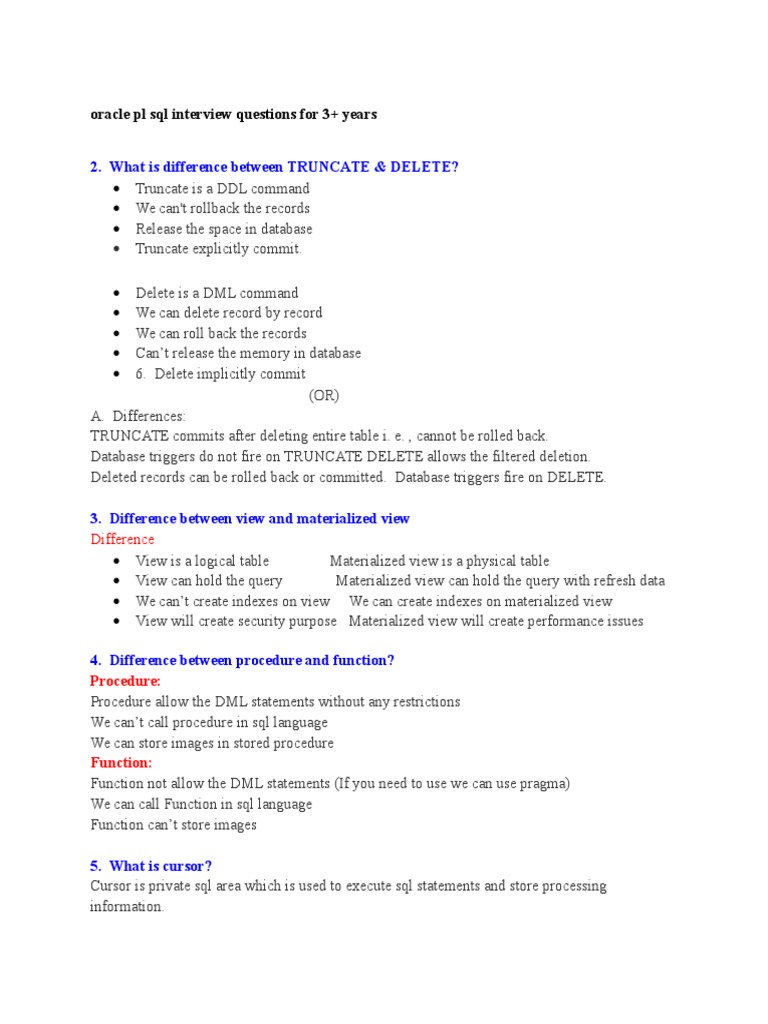 What Is Difference Between Truncate And Delete Oracle Pl Sql Interview 4573