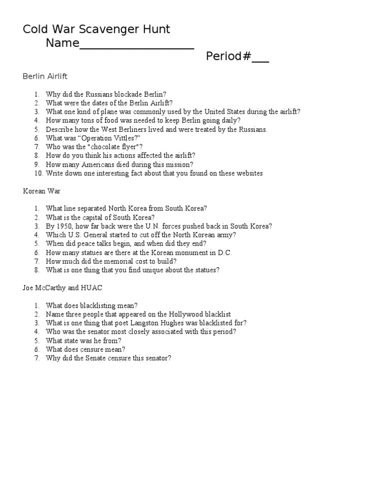 Cold War Scavenger Hunt Name | PDF